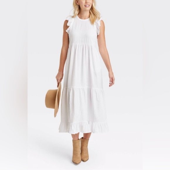 Universal Thread | Dresses | Universal Thread White Ruffle Midi Dress ...